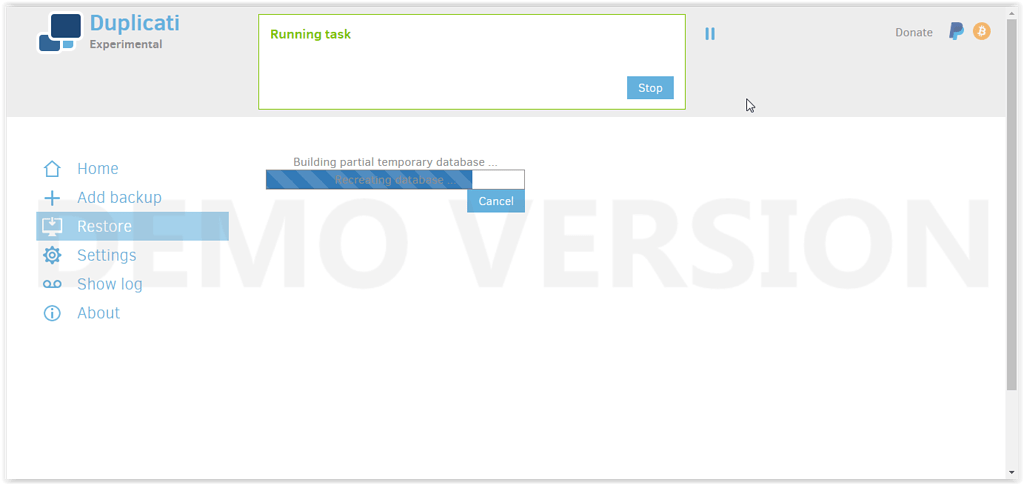 Duplicati gets stuck, while trying to restore a whole backup - Support - Duplicati