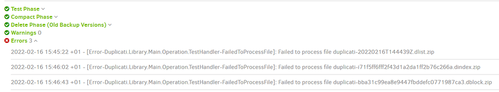 Errors while verifying files (docker installation) - Support - Duplicati