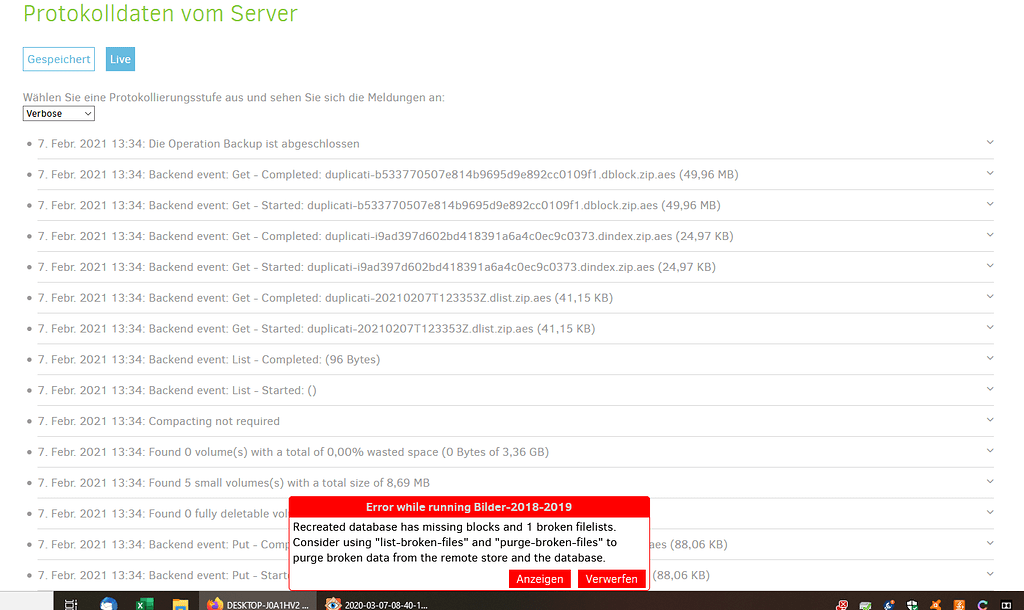 After rebuild of DB, Duplicati starts uploading again - Support - Duplicati