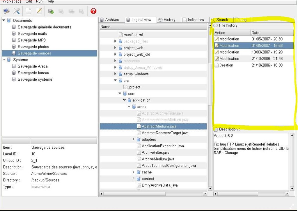 Restore GUI / File history - Features - Duplicati