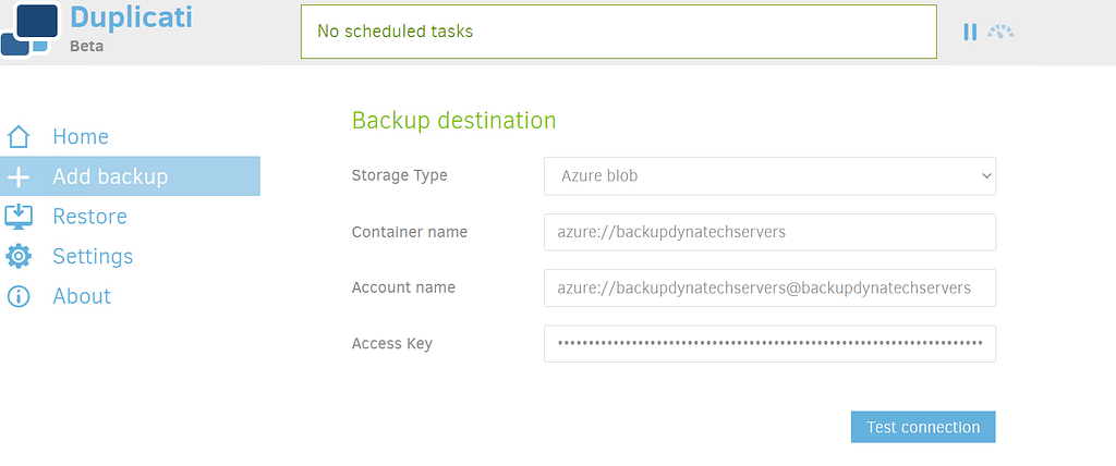 Getting error while adding azure blog storage - Support - Duplicati